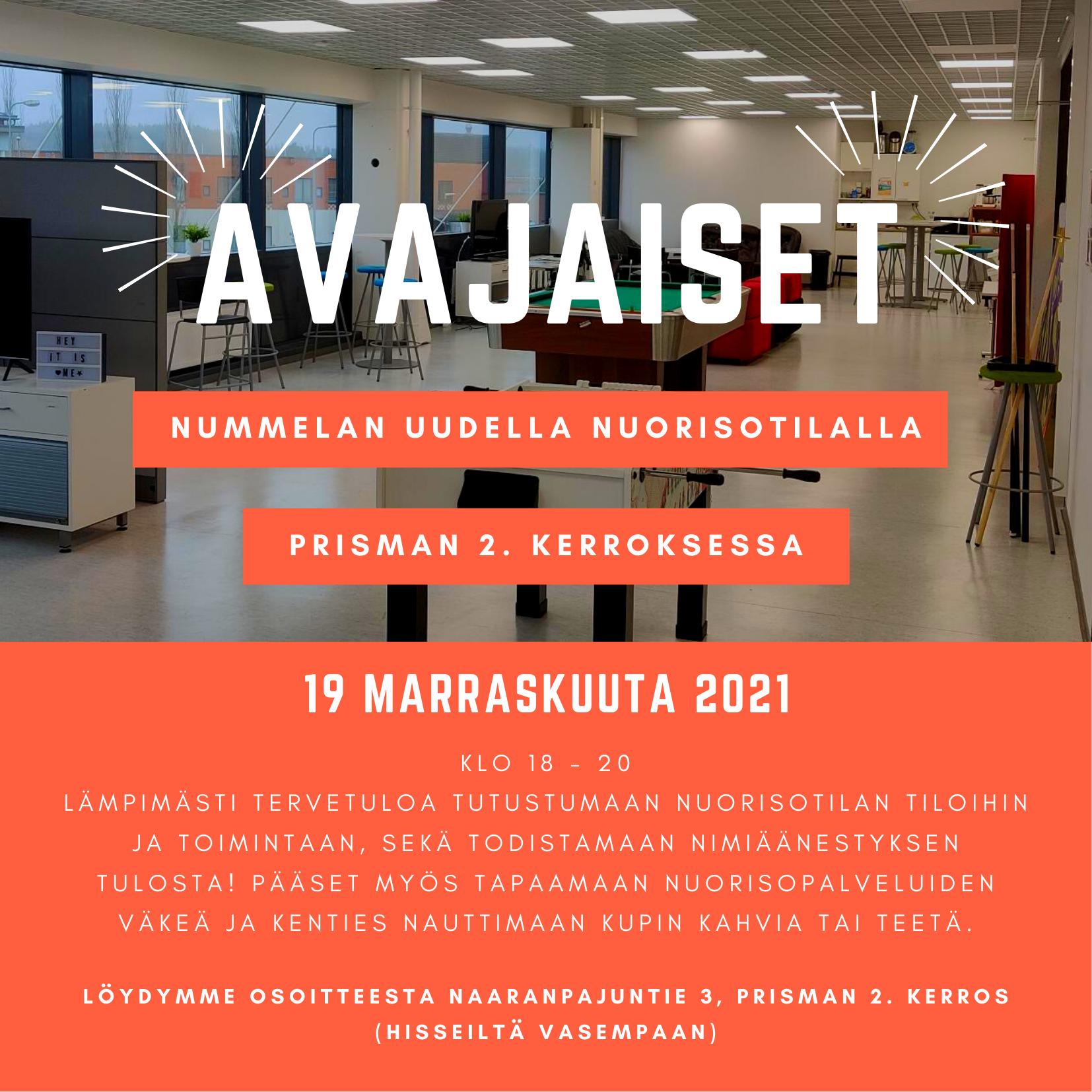 Nummelan uuden nuokkarin avajaiset pe 19.11.2021 - Vihti